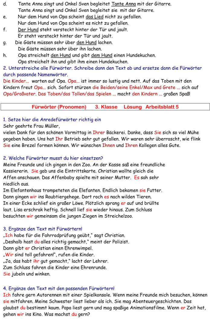 Übungsblatt zu Pronomen