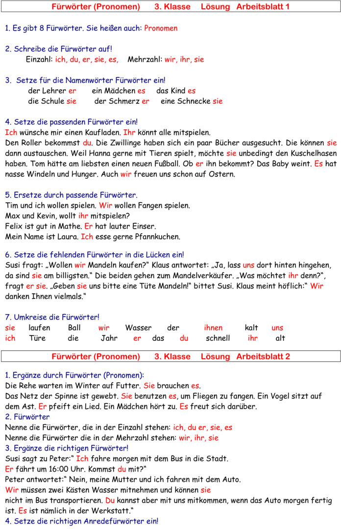 Übungsblatt zu Pronomen