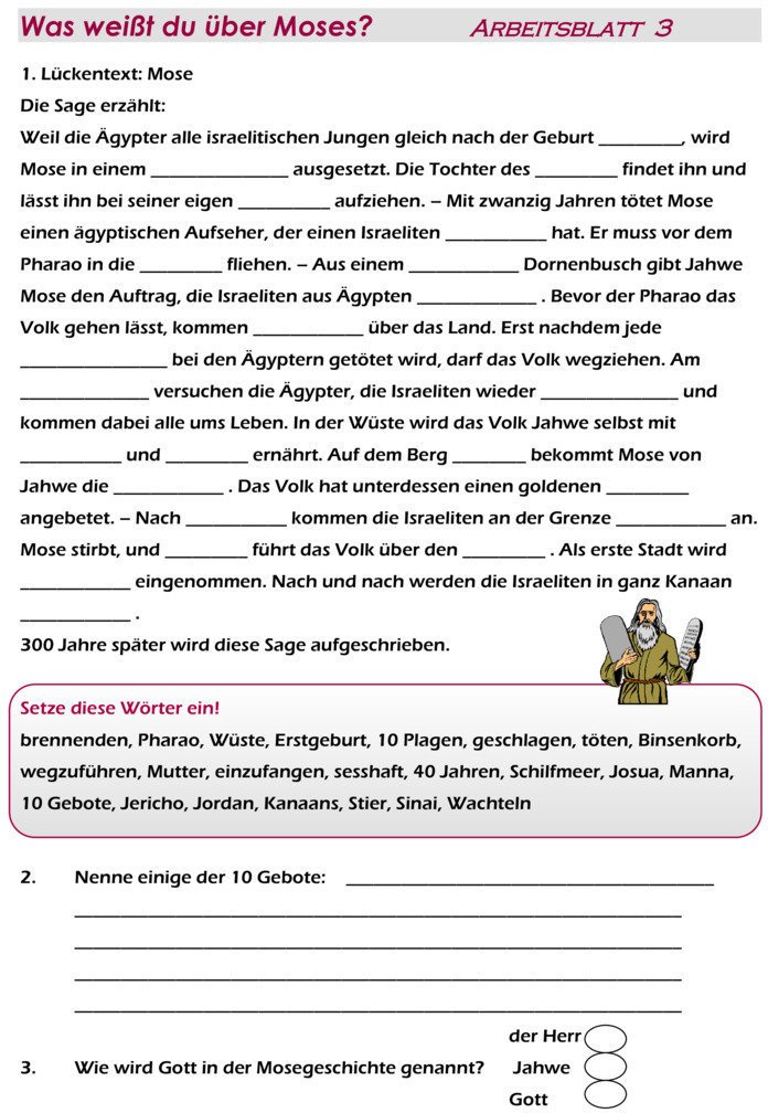 Übungsblatt zu Mose