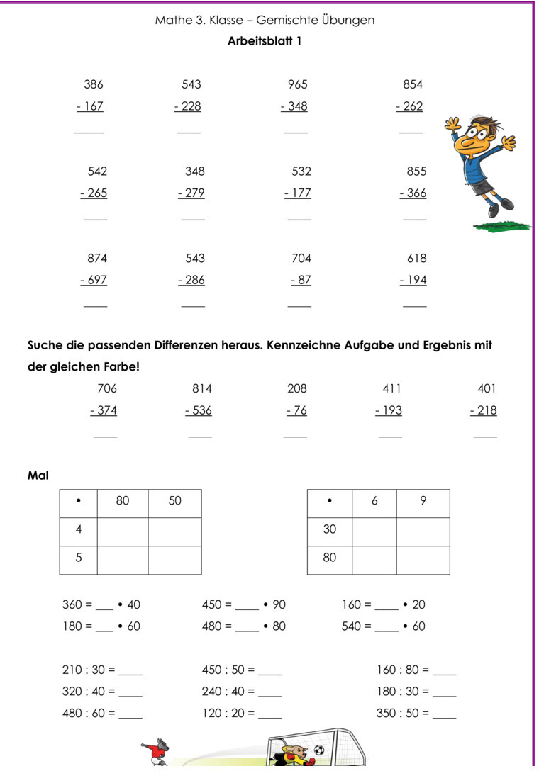 Übungsblatt zu 2. Halbjahr gemischt [Mathe 3. Klasse]