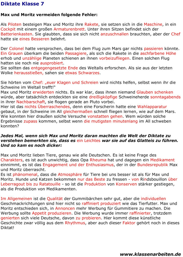 Klassenarbeit zu Diktat