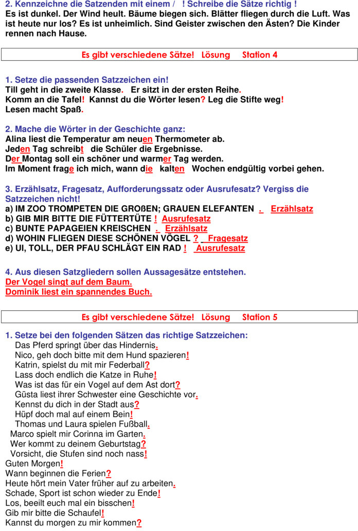 Übungsblatt zu Satzarten und Satzzeichen