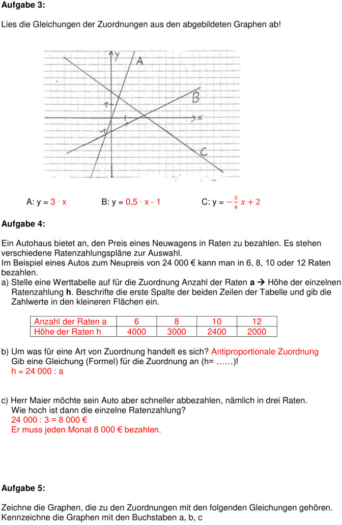 Klassenarbeit zu Proportionale Zuordnungen [Klasse 7]