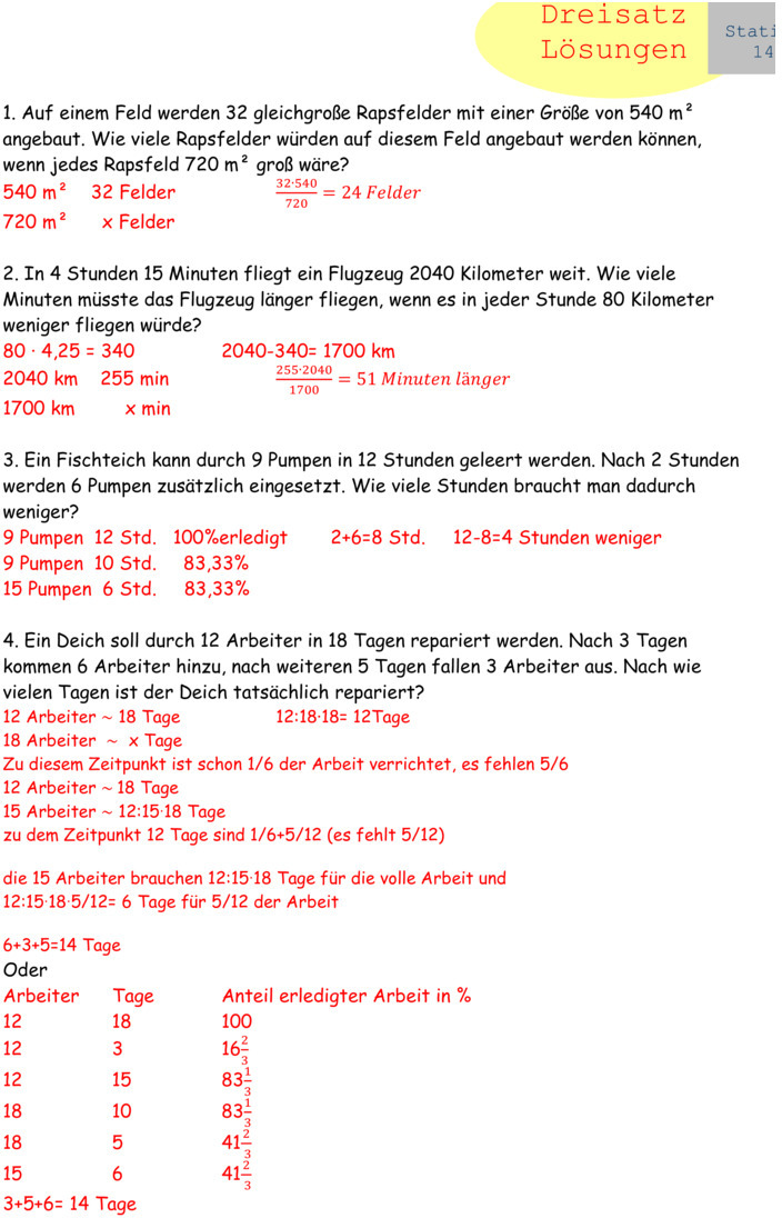 Übungsblatt zu Dreisatz
