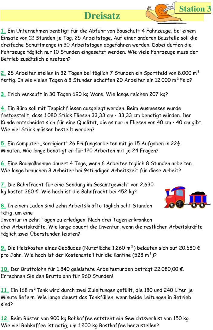 Übungsblatt zu Dreisatz