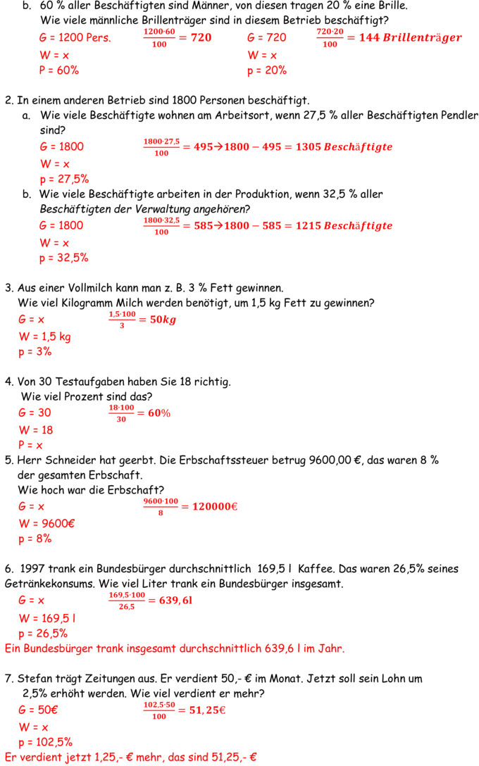 Übungsblatt zu Prozentrechnung