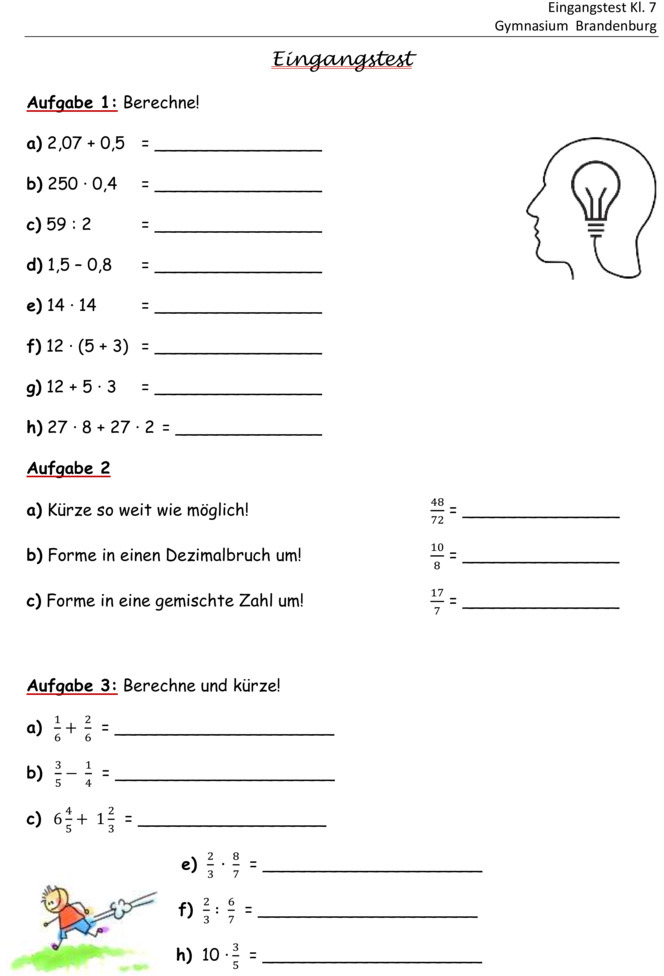 Klassenarbeit zu Schuljahresbeginn [Mathe 7. Klasse]