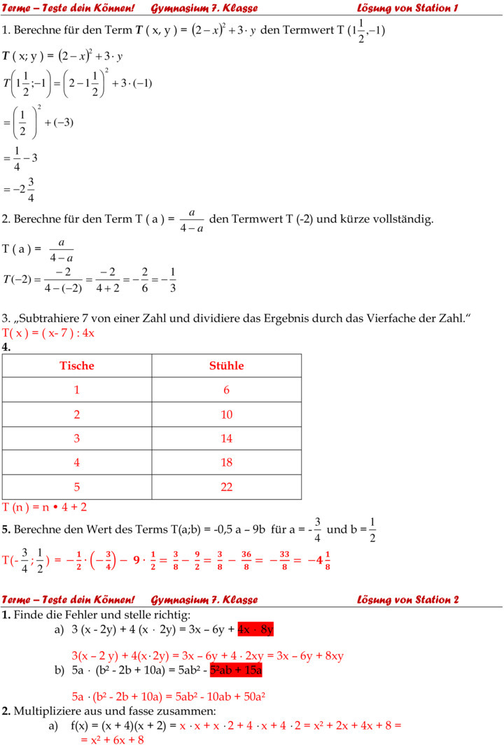 Übungsblatt zu Terme