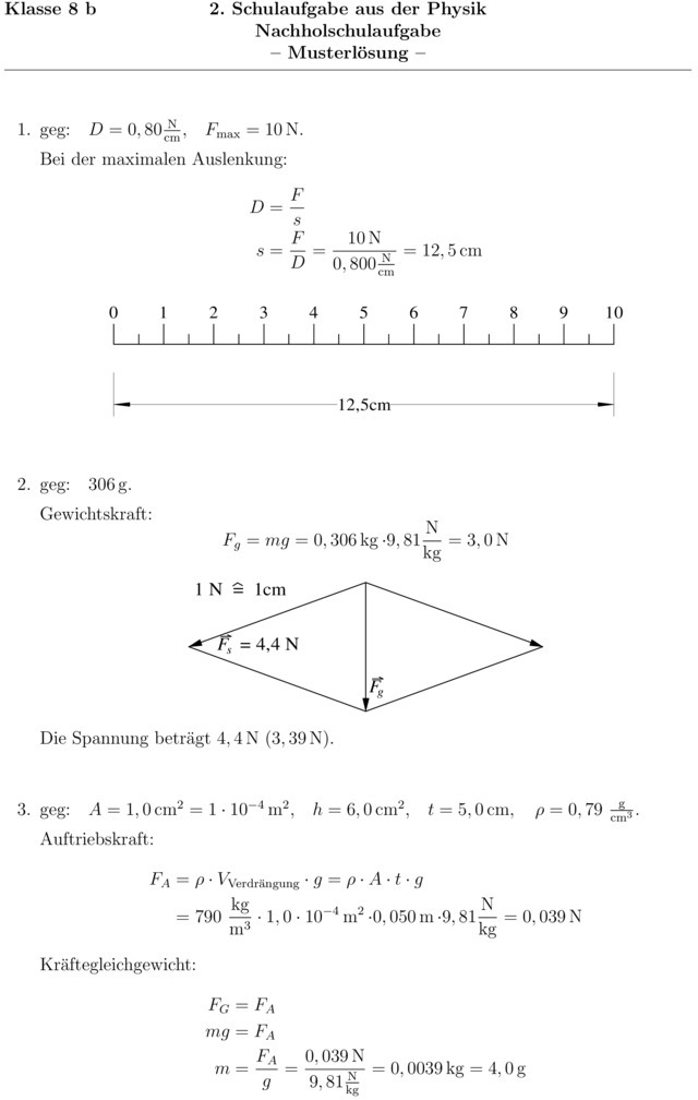 Klassenarbeit zu Verschiedene Themen [Physik 8. Klasse]
