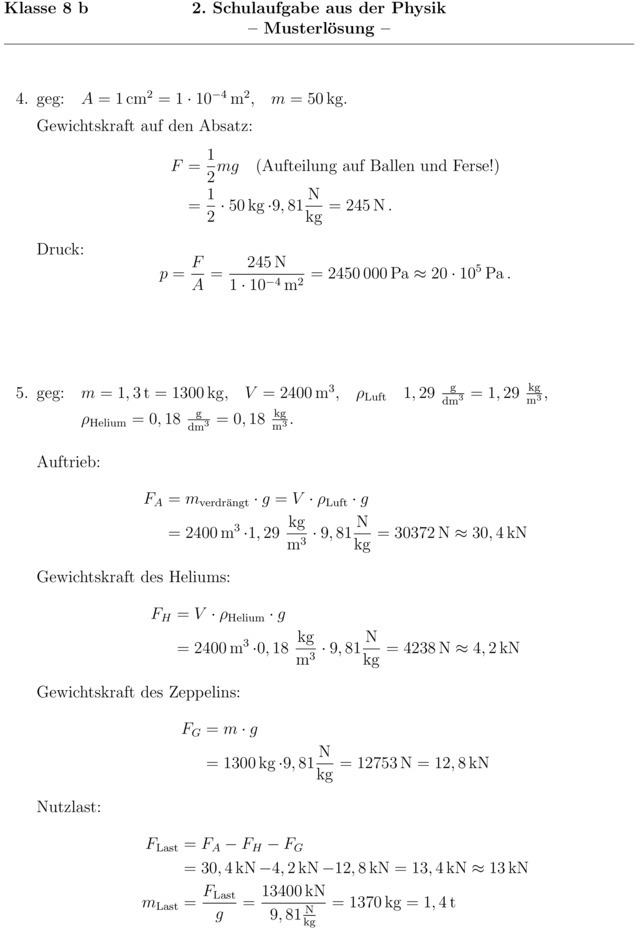 Klassenarbeit zu Verschiedene Themen [Physik 8. Klasse]