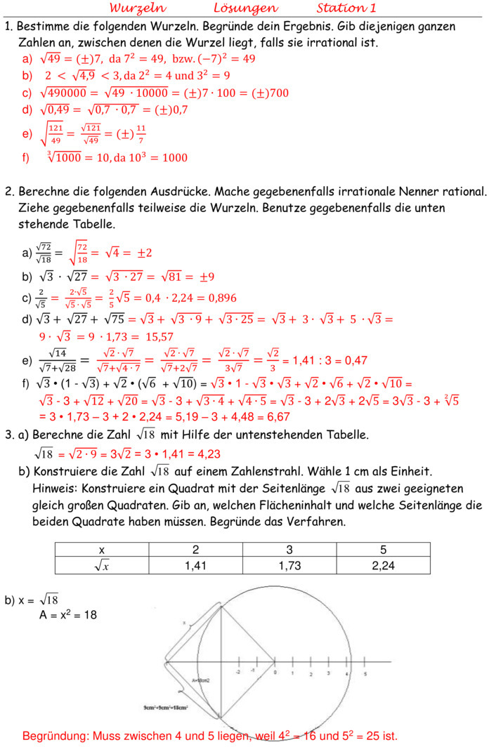 Übungsblatt zu Wurzeln