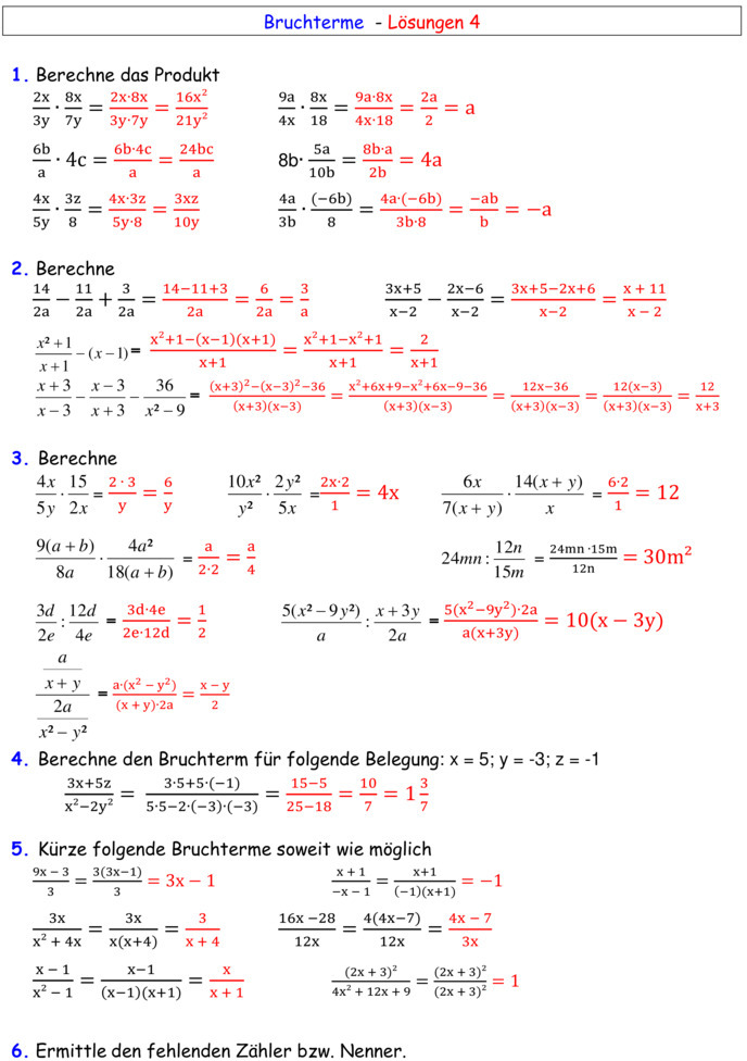 Übungsblatt zu Bruchterme
