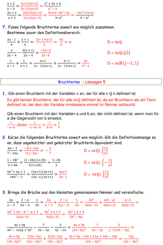 Übungsblatt zu Bruchterme