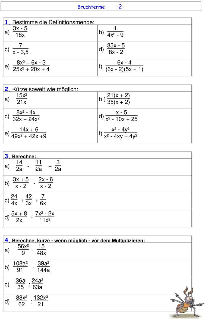 Übungsblatt zu Bruchterme