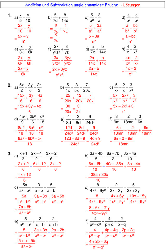 Übungsblatt zu Bruchterme