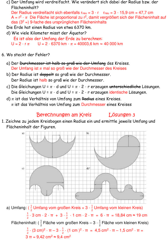 Übungsblatt zu Kreisberechnungen