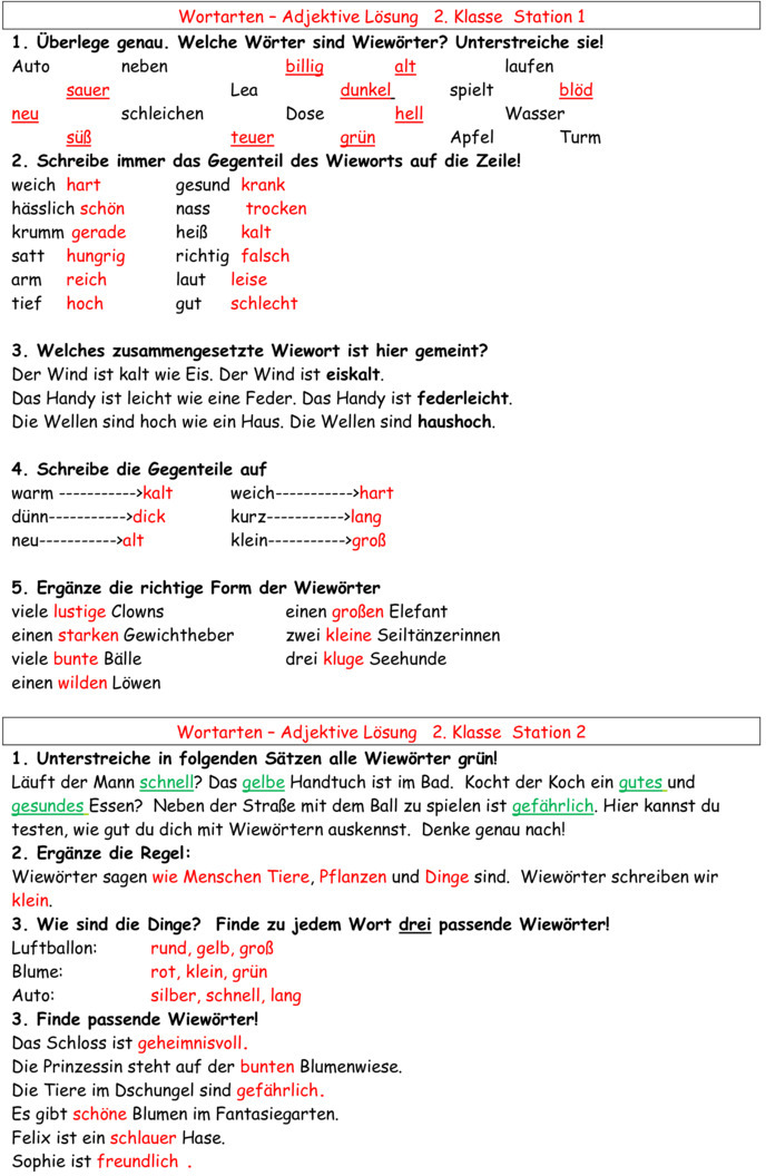 Übungsblatt zu Wortarten