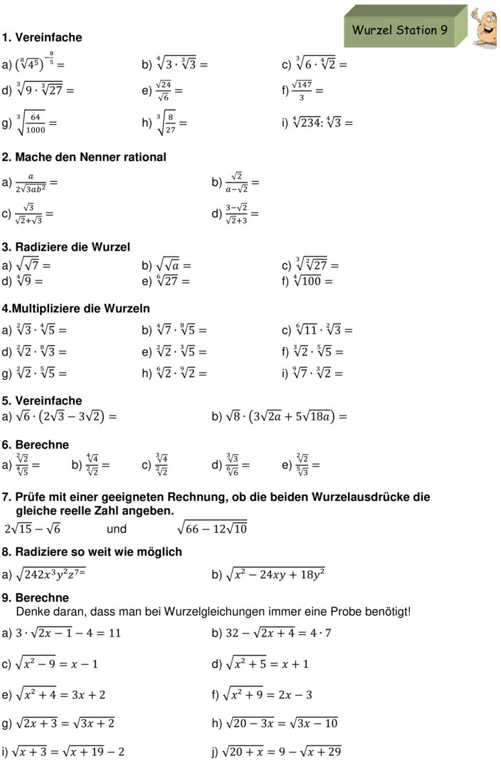 Übungsblatt zu Wurzelrechnung