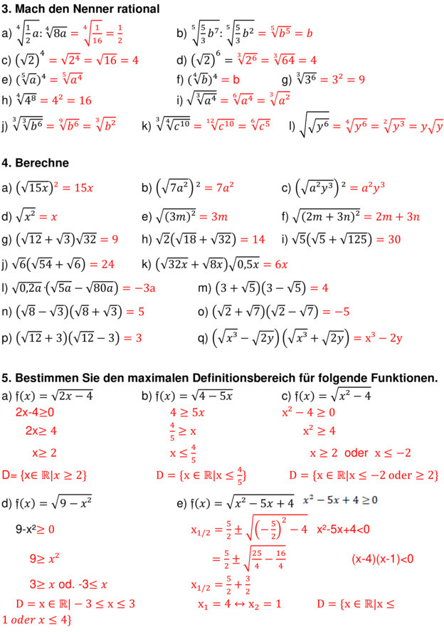 Übungsblatt zu Wurzelrechnung