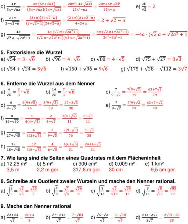 Übungsblatt zu Wurzelrechnung