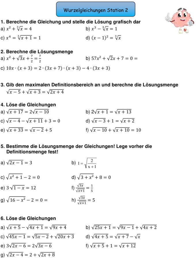 Übungsblatt zu Wurzelgleichungen