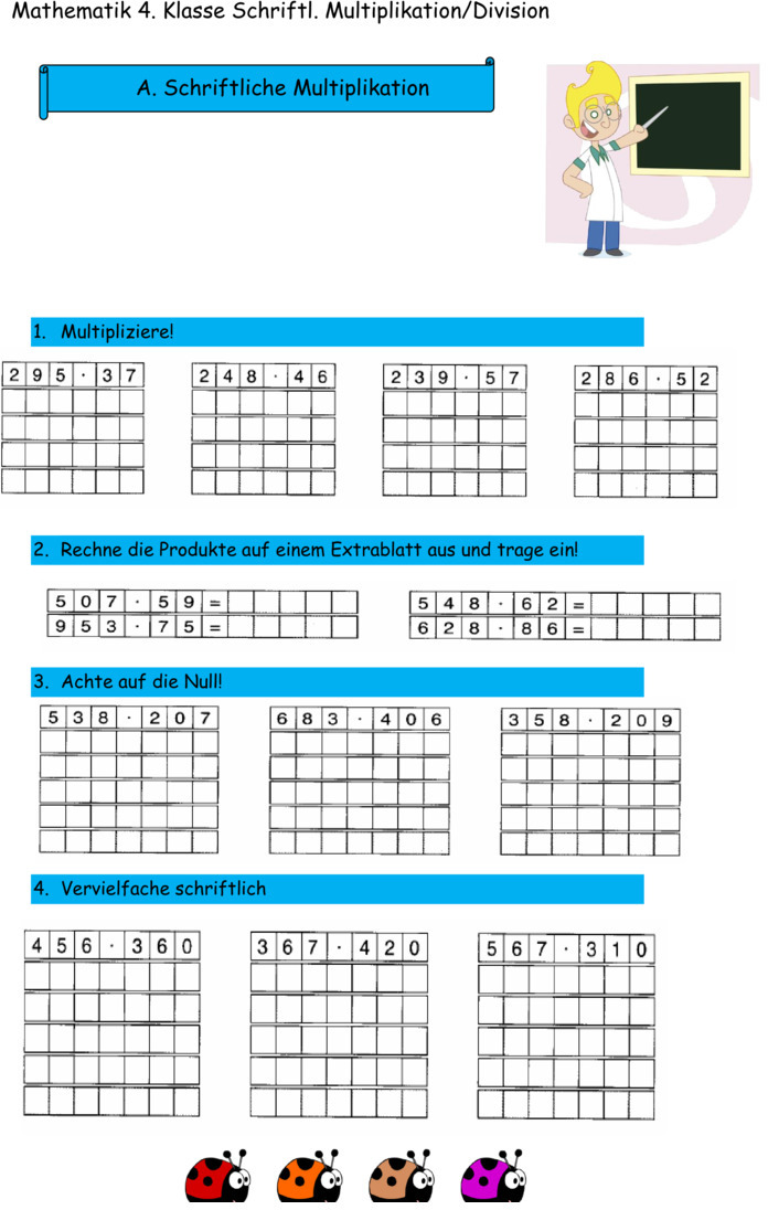 Übungsblatt zu Schriftliche Multiplikation und Division