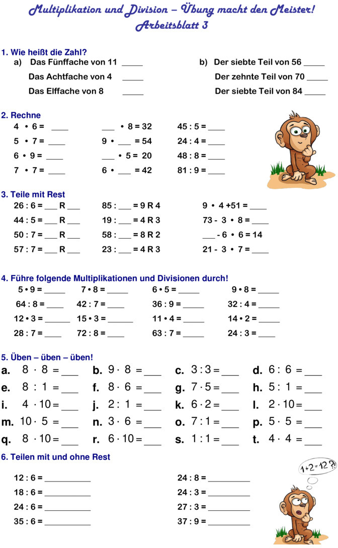 Übungsblatt zu Kleines Einmaleins [3. Klasse]