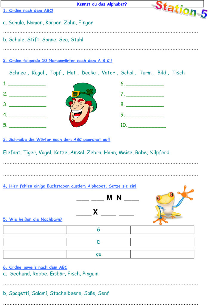Übungsblatt zu Das ABC [2. Klasse]