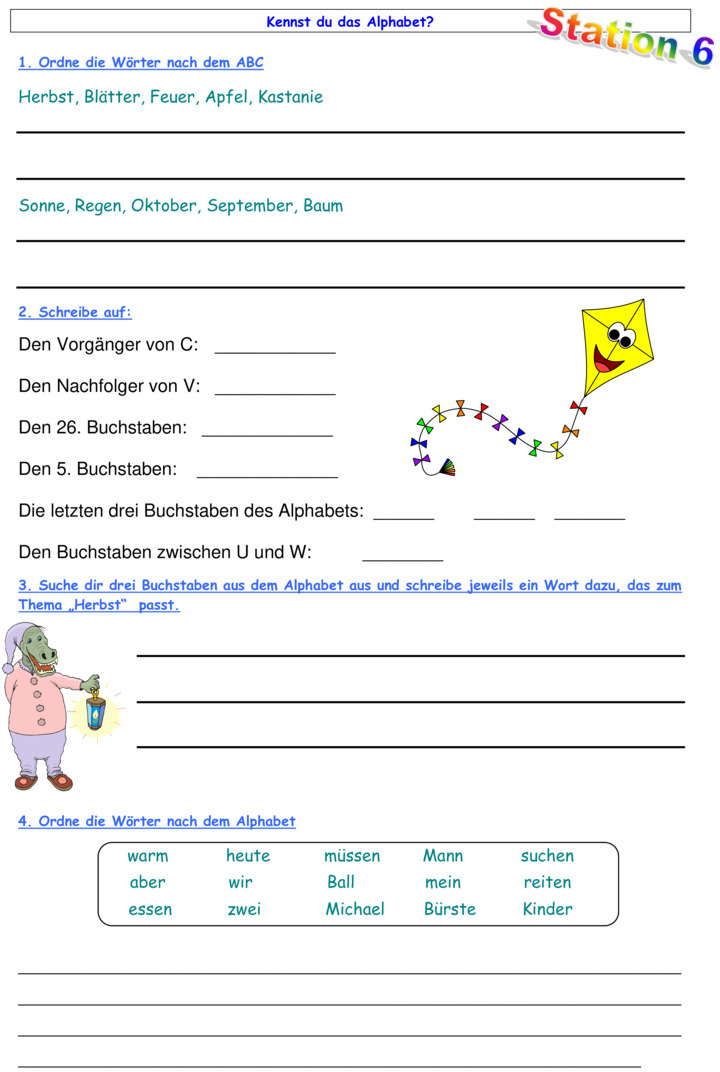 Übungsblatt zu Das ABC [2. Klasse]