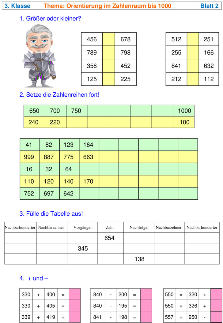 Zahlenraum Bis 1000 Einfhrung Arbeitsblatt