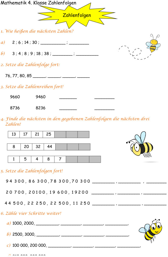 Übungsblatt zu Zahlenfolgen