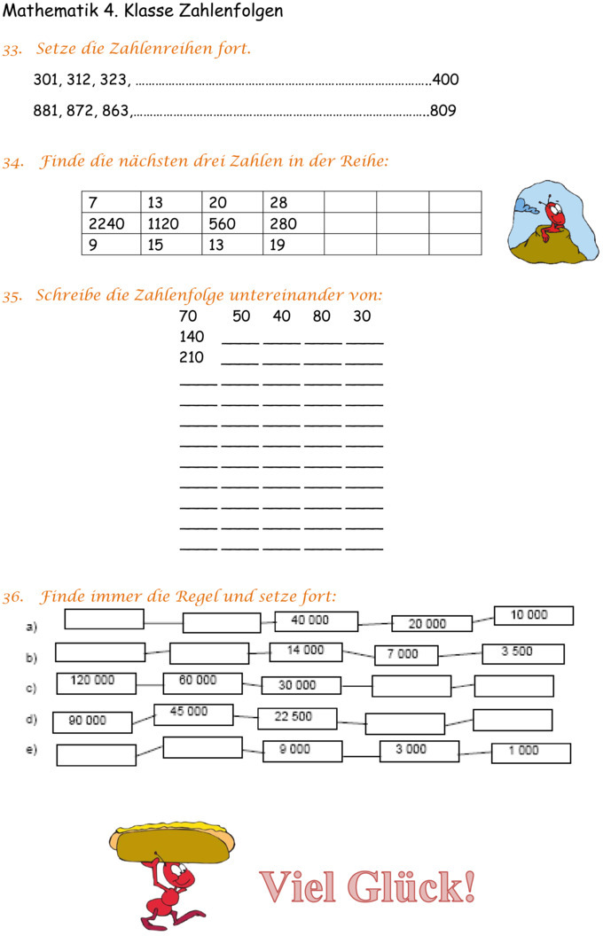 Übungsblatt zu Zahlenfolgen