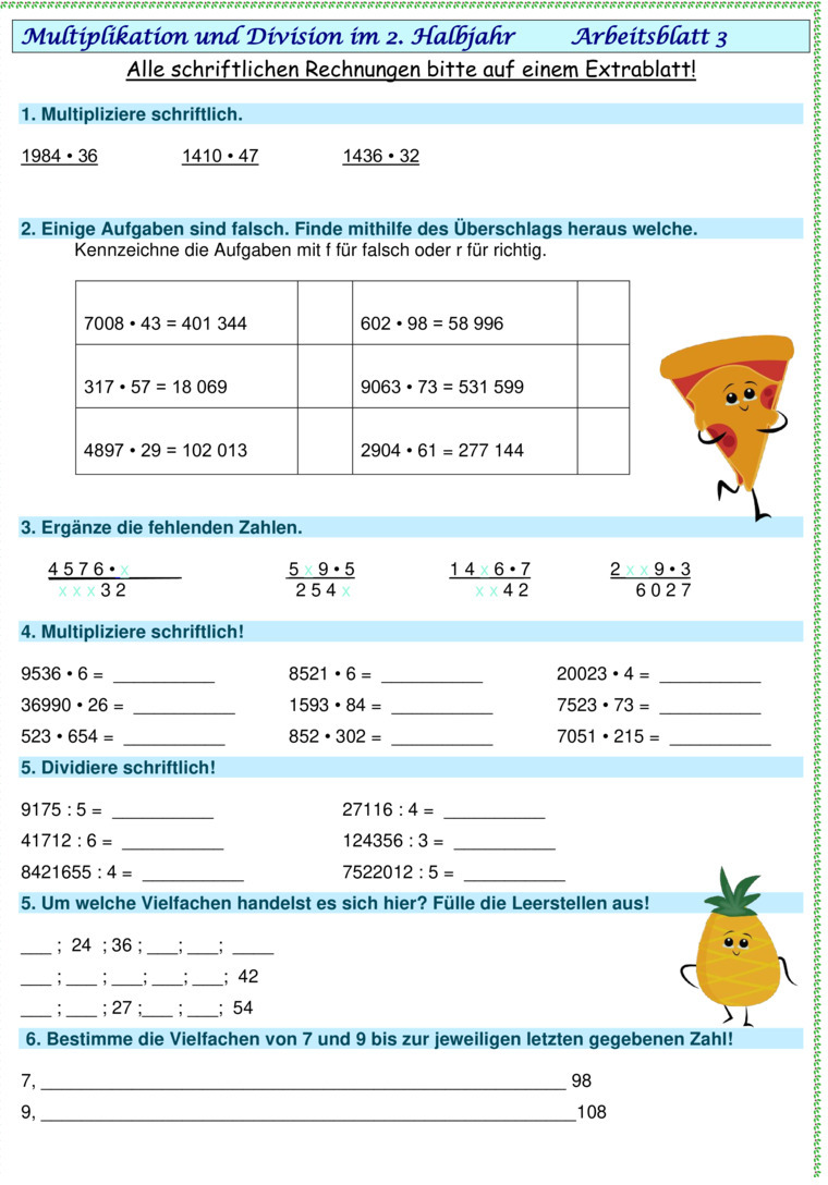 Übungsblatt zu Teiler und Vielfache