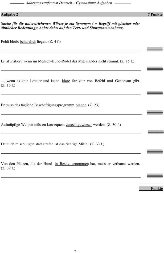 Klassenarbeit zu Jahrgangsstufentest [Deutsch 8. Klasse]