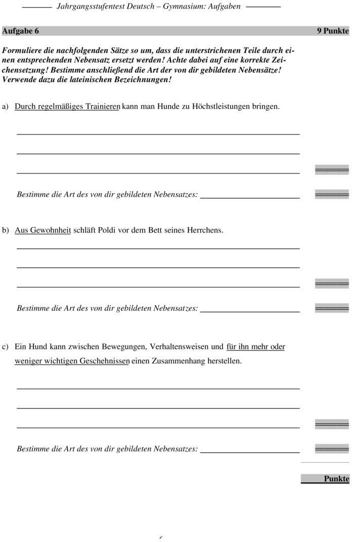 Klassenarbeit zu Jahrgangsstufentest [Deutsch 8. Klasse]